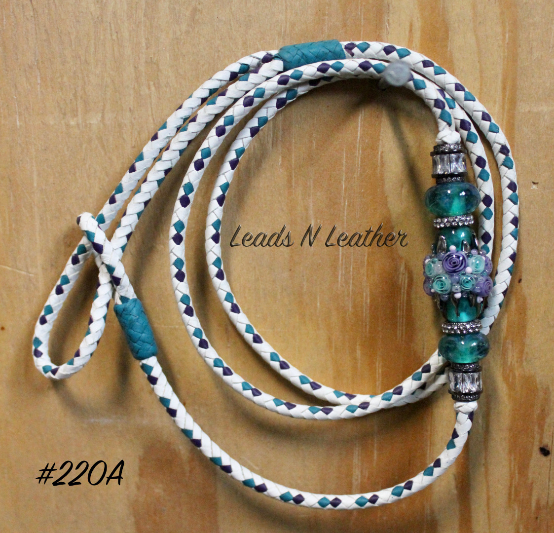 42 Aqua purple and white kangaroo leather show lead